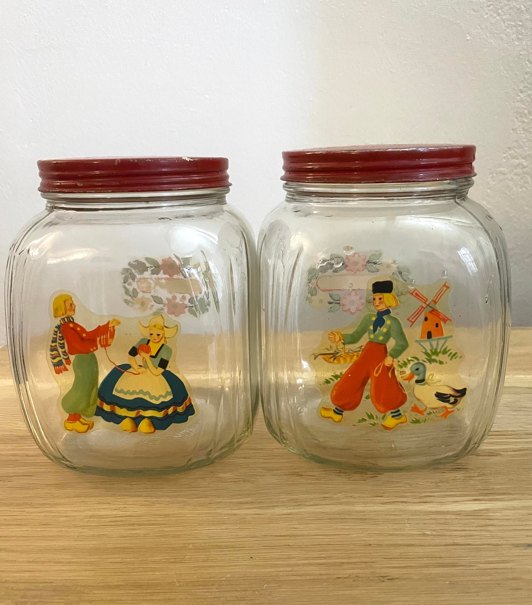 Vintage Pair of Kitchen Dutch Print Canister Jars With Original Lid - Etsy