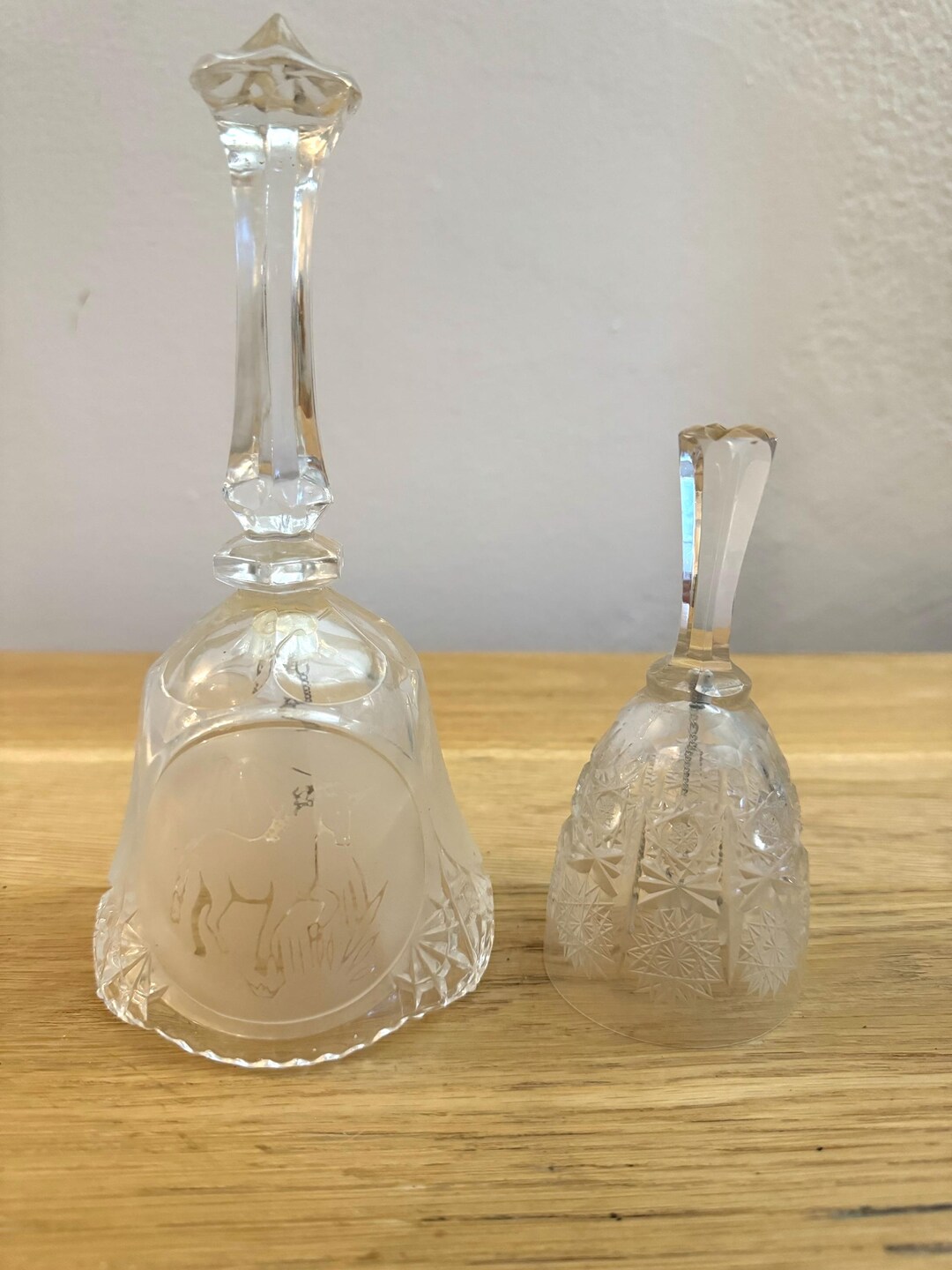 Set of 2 Vintage Crystal Bells With Etched Designs - Etsy