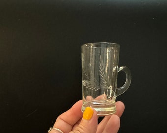 4 Mid Century Etched Flower Glass Shot Glasses With Handle, Tall ...