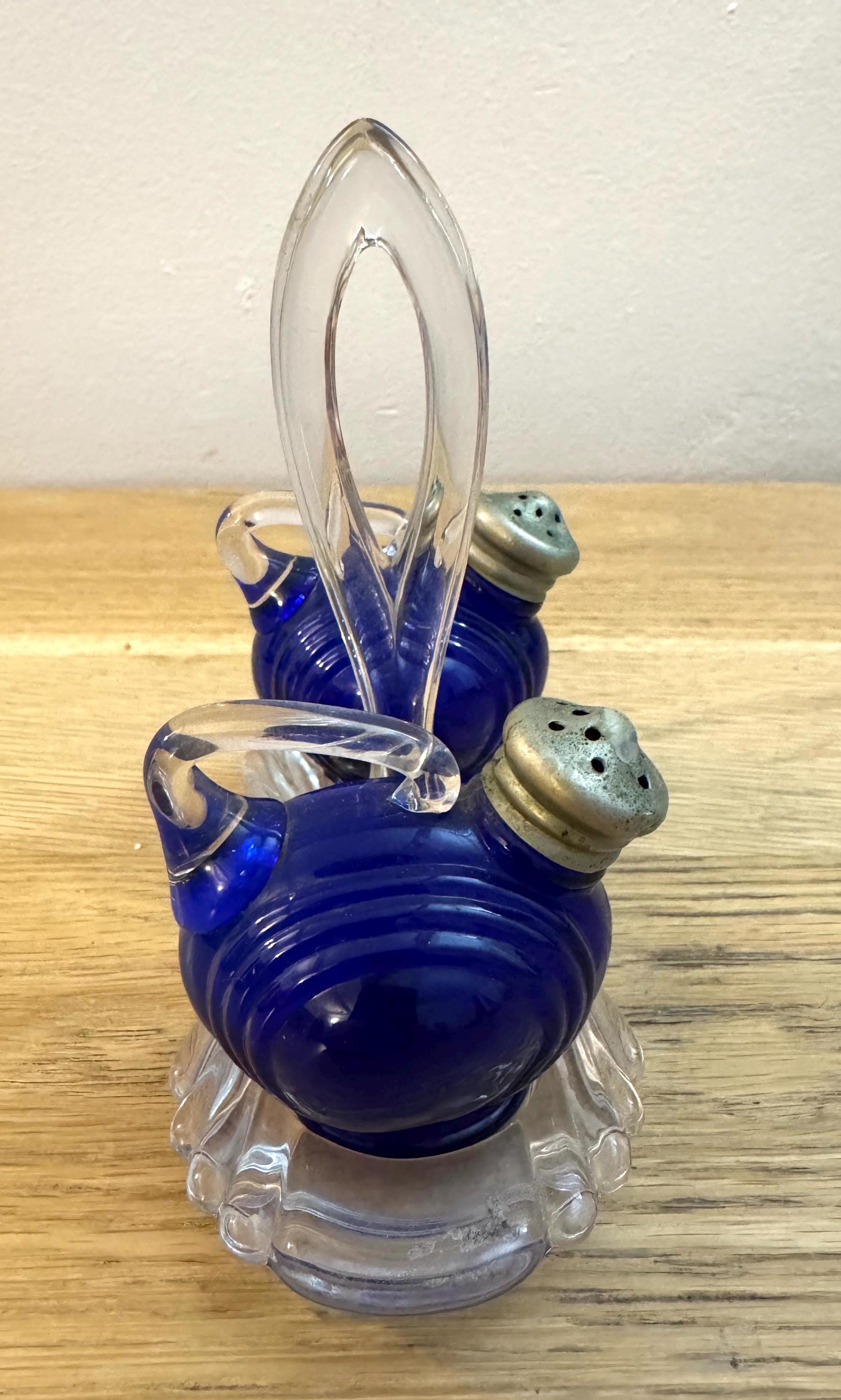 Vintage Farber Bros Cobalt Blue Glass Tilt Salt and Pepper Shakers ...