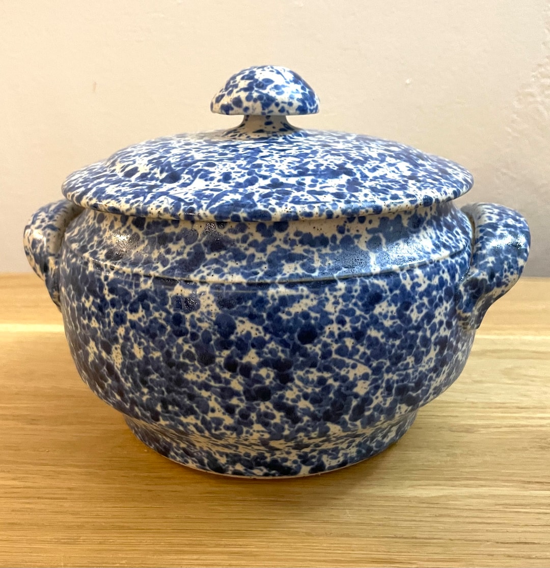 Blue Stoneware Casserole Dish - Vintage - Covered - Ceramic With Lid ...