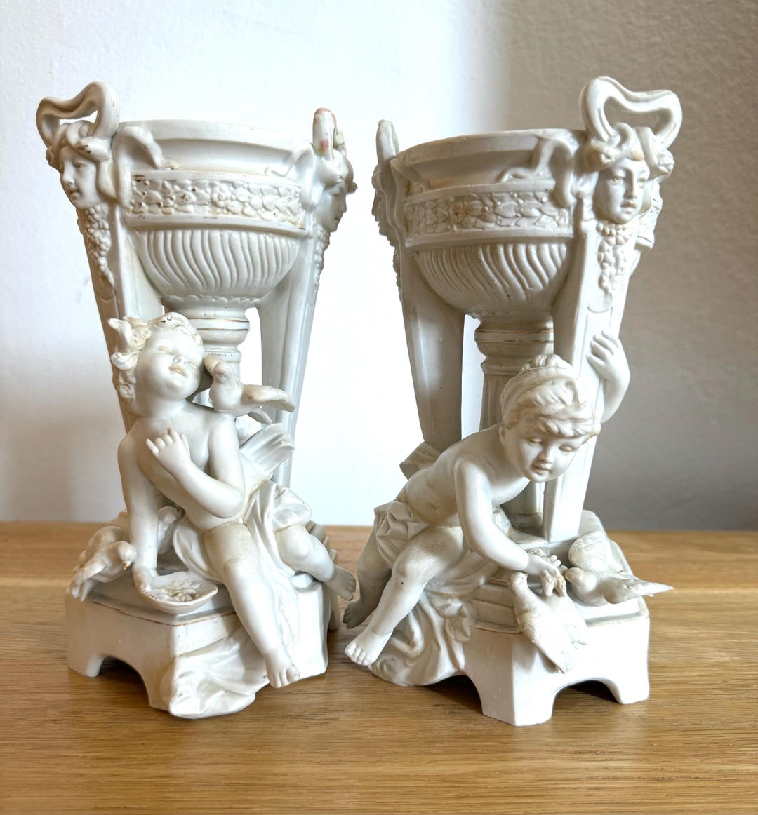 Vintage German Porcelain Pair of Cherub Footed Compotes/ Centerpieces ...