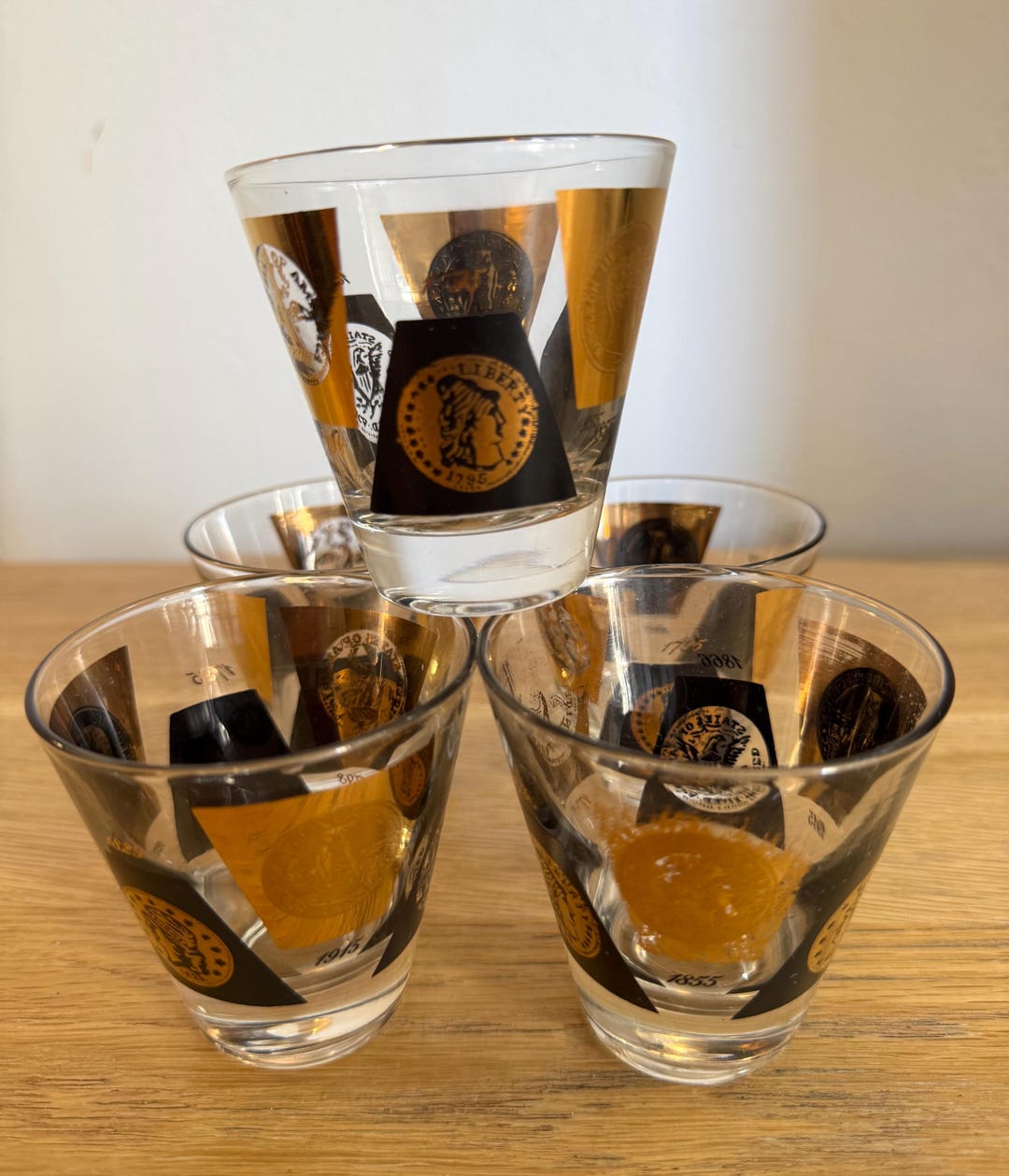 Vtg Set of 5 ,60’s MCM Bob Wallace Cera Shot Glasses Black and 22kt ...