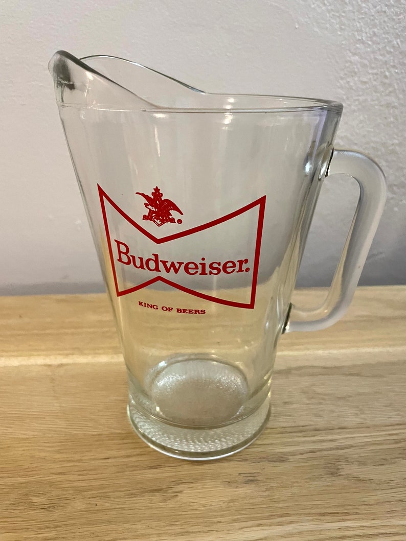 Vintage Budweiser Red Label Heavy Beer Pitcher With Pebbled Base 1950 ...