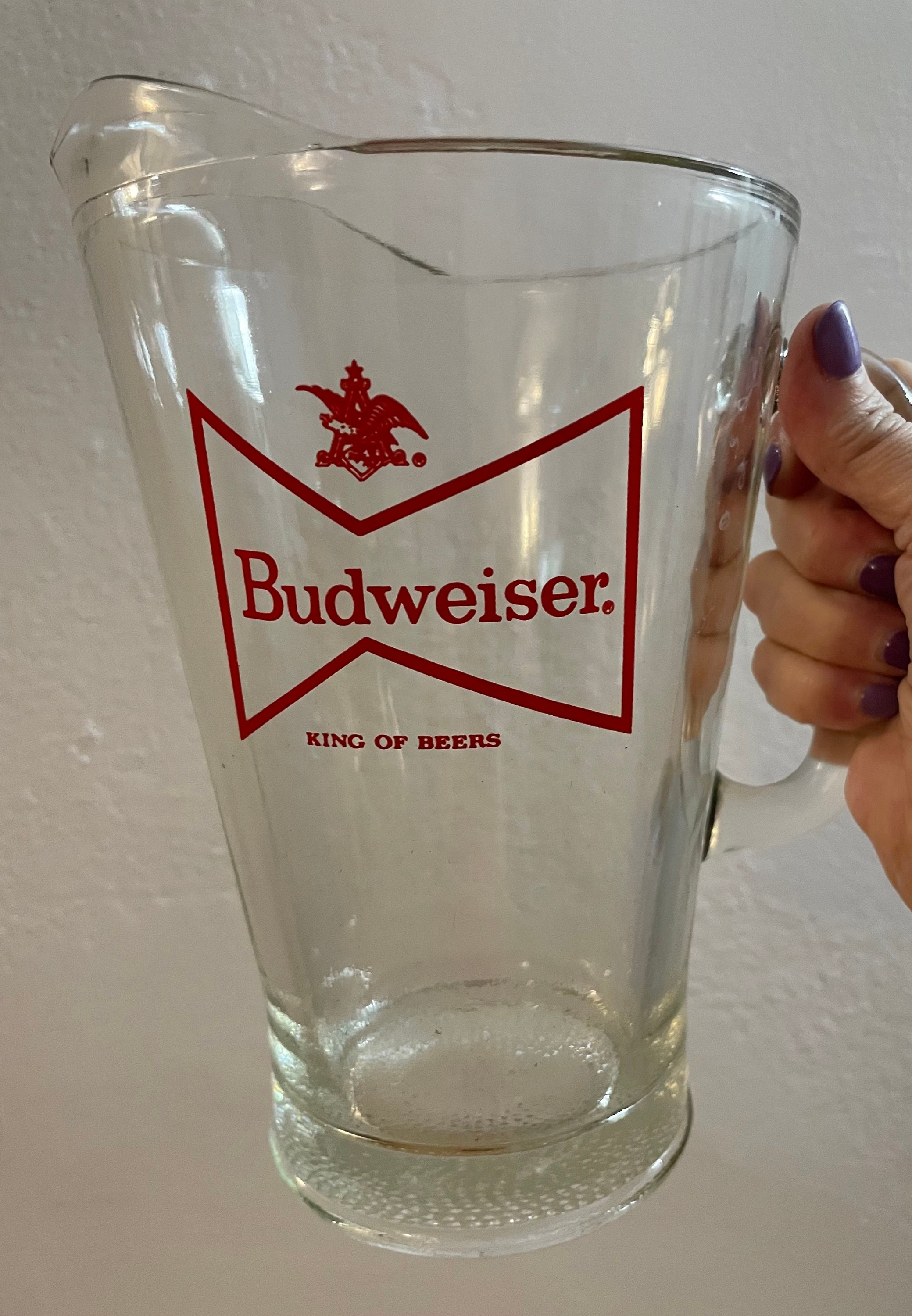 Vintage Budweiser Red Label Heavy Beer Pitcher With Pebbled Base 1950 ...