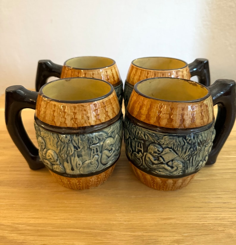 Antique Beer Barrel Japanese Majolica Mugs/ Steins , Beer Tankards ...