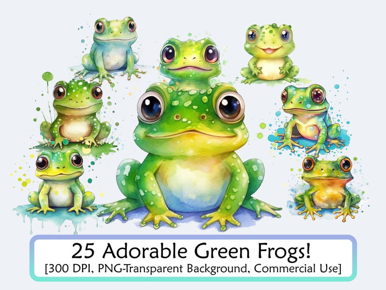 25 Watercolor Frogs Clipart Bundle Cute Frog Cliparts - Etsy