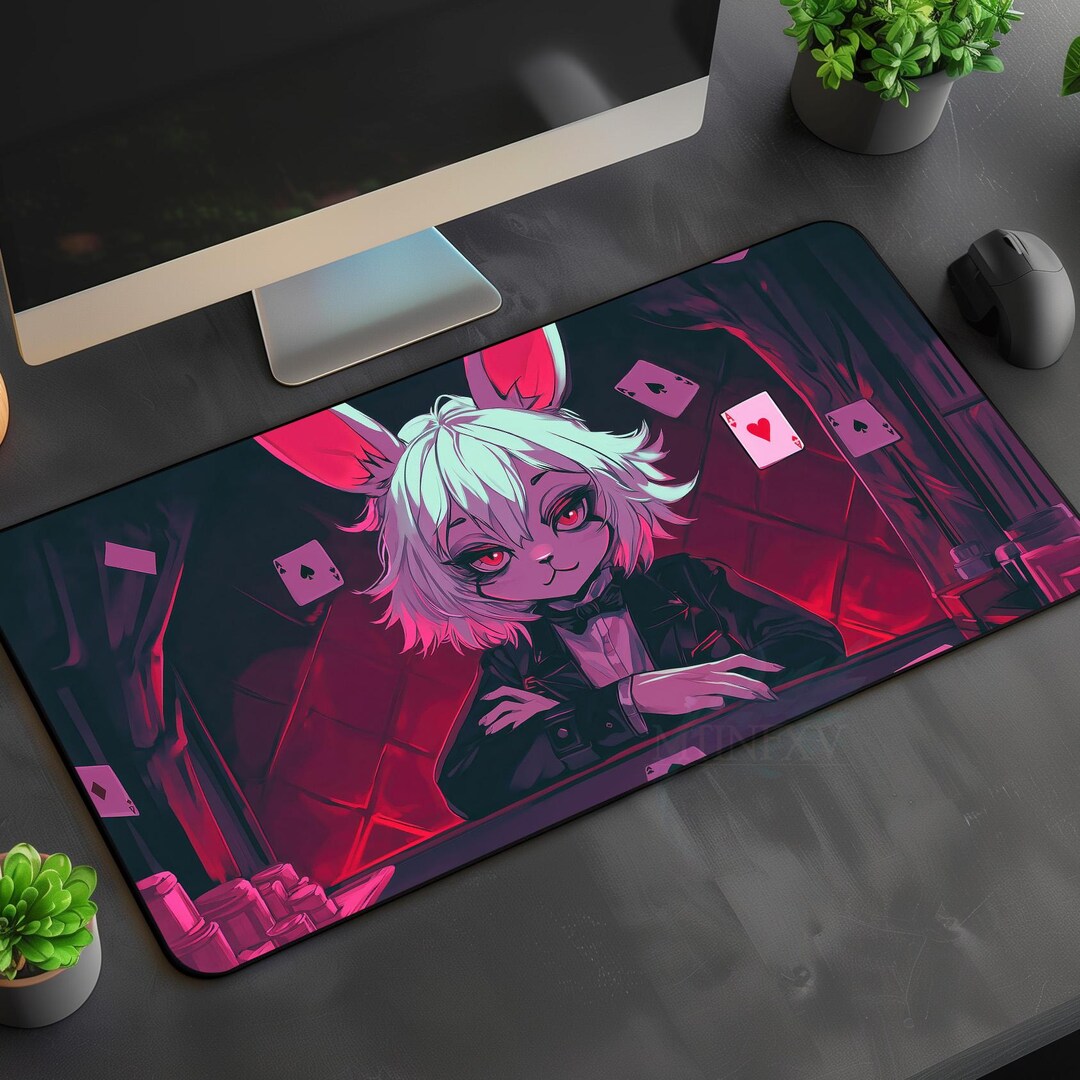 Trickster Bunny Desk Mat, Fursona Rabbit Gaming Mousepad, Poker Card ...