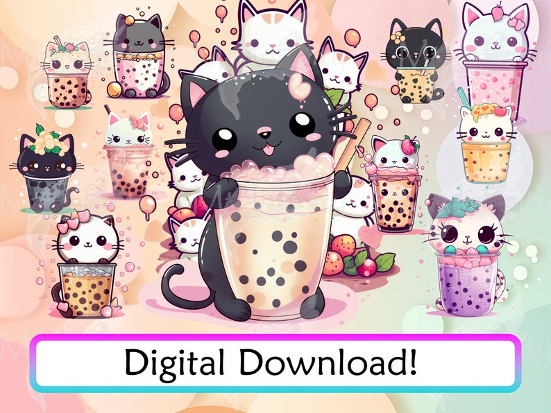 25 Kawaii Cat Boba Tea Clipart, Kawaii Cute Tea Clipart, Cute Boba Tea ...