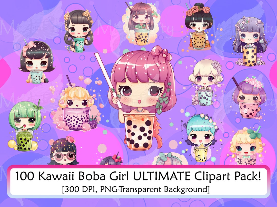 100 Kawaii Boba Tea Clipart, Bubble Tea Clipart, Kawaii Tea PNG, Cute ...
