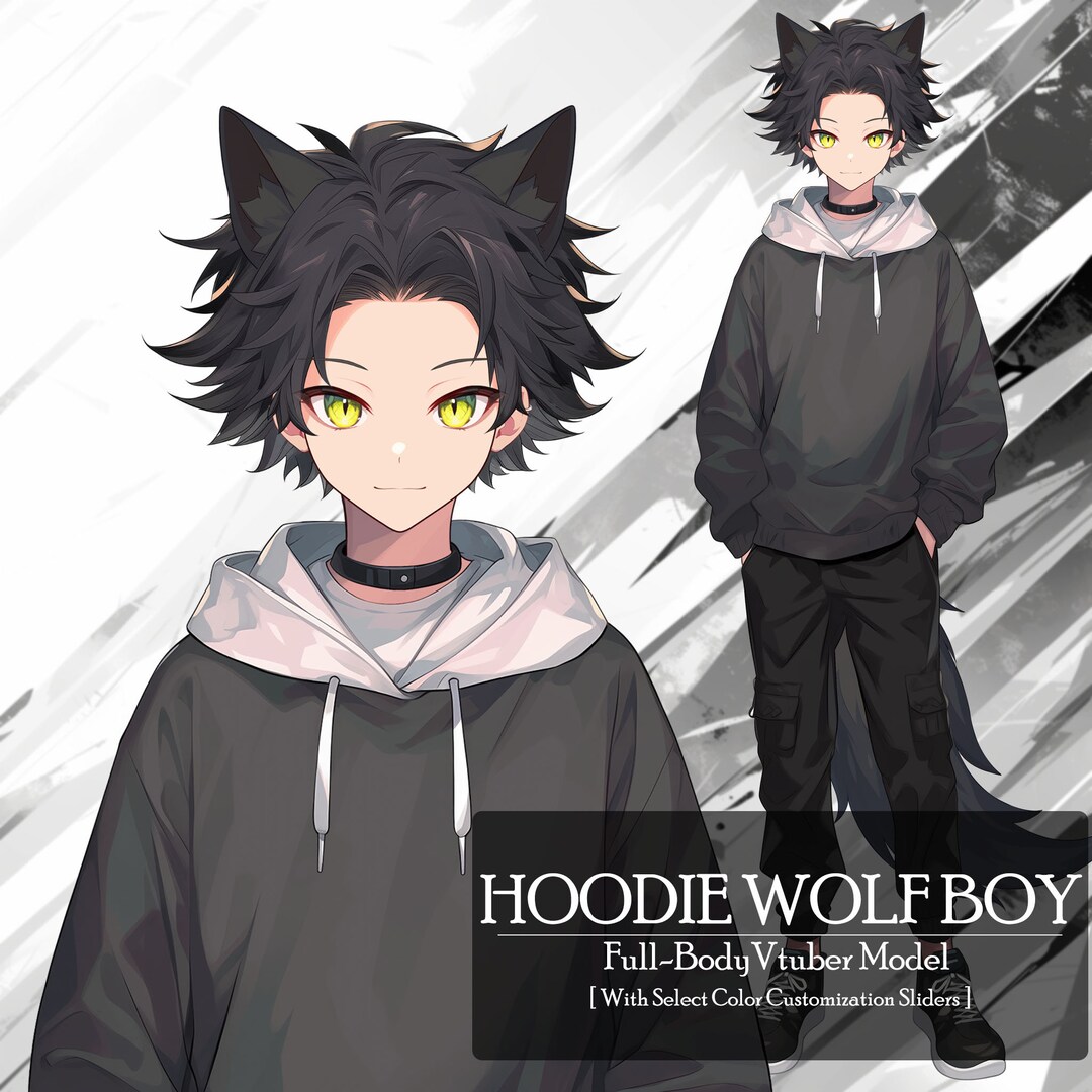 Premade Vtuber Model: Hoodie Wolf Boy, Live2d Male Vtuber, Rigged ...