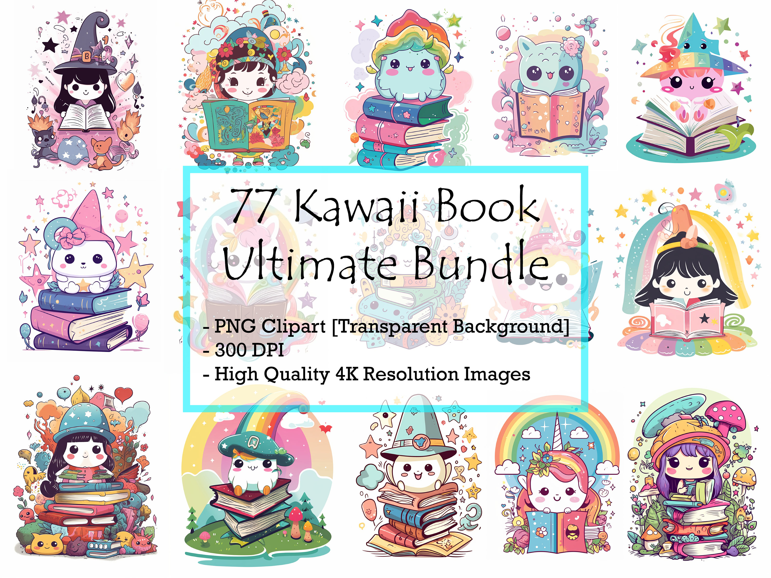 Cute Book Clipart Bundle Colorful Book Clipart Magic Book - Etsy