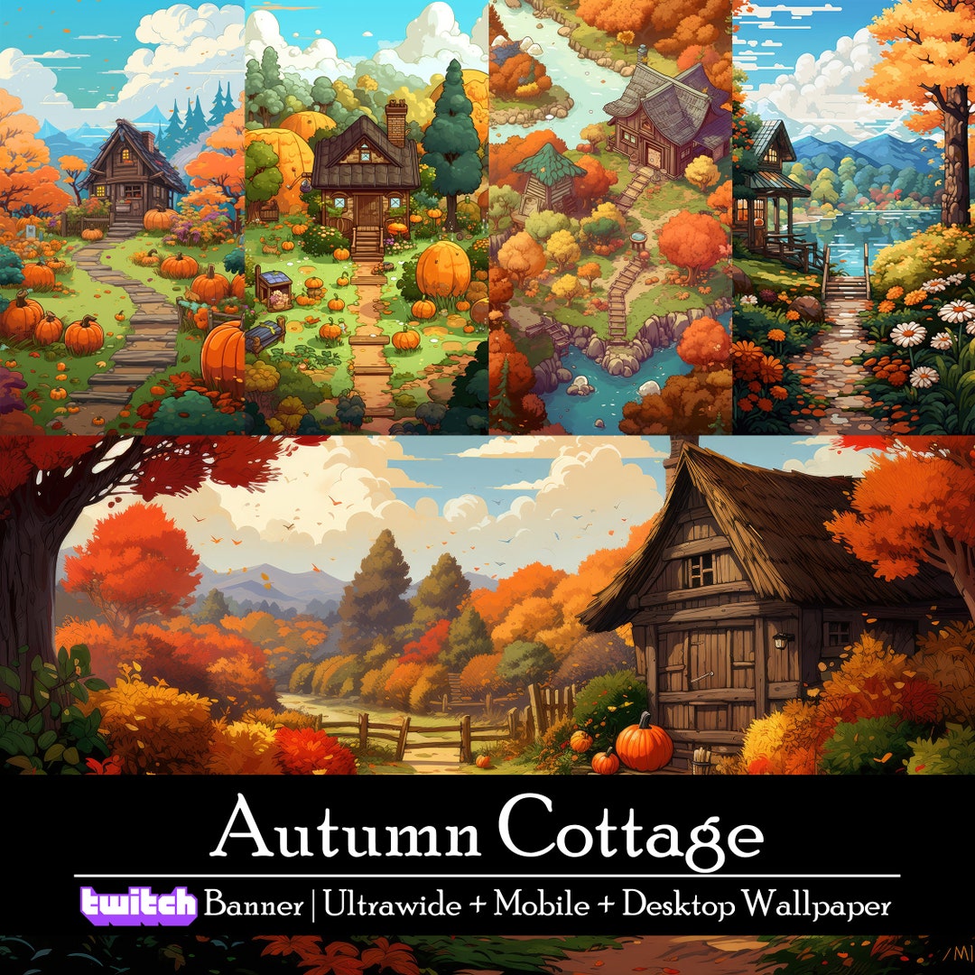 20 Autumn Cottage and Pumpkins Wallpaper Bundle, Twitch Streaming ...
