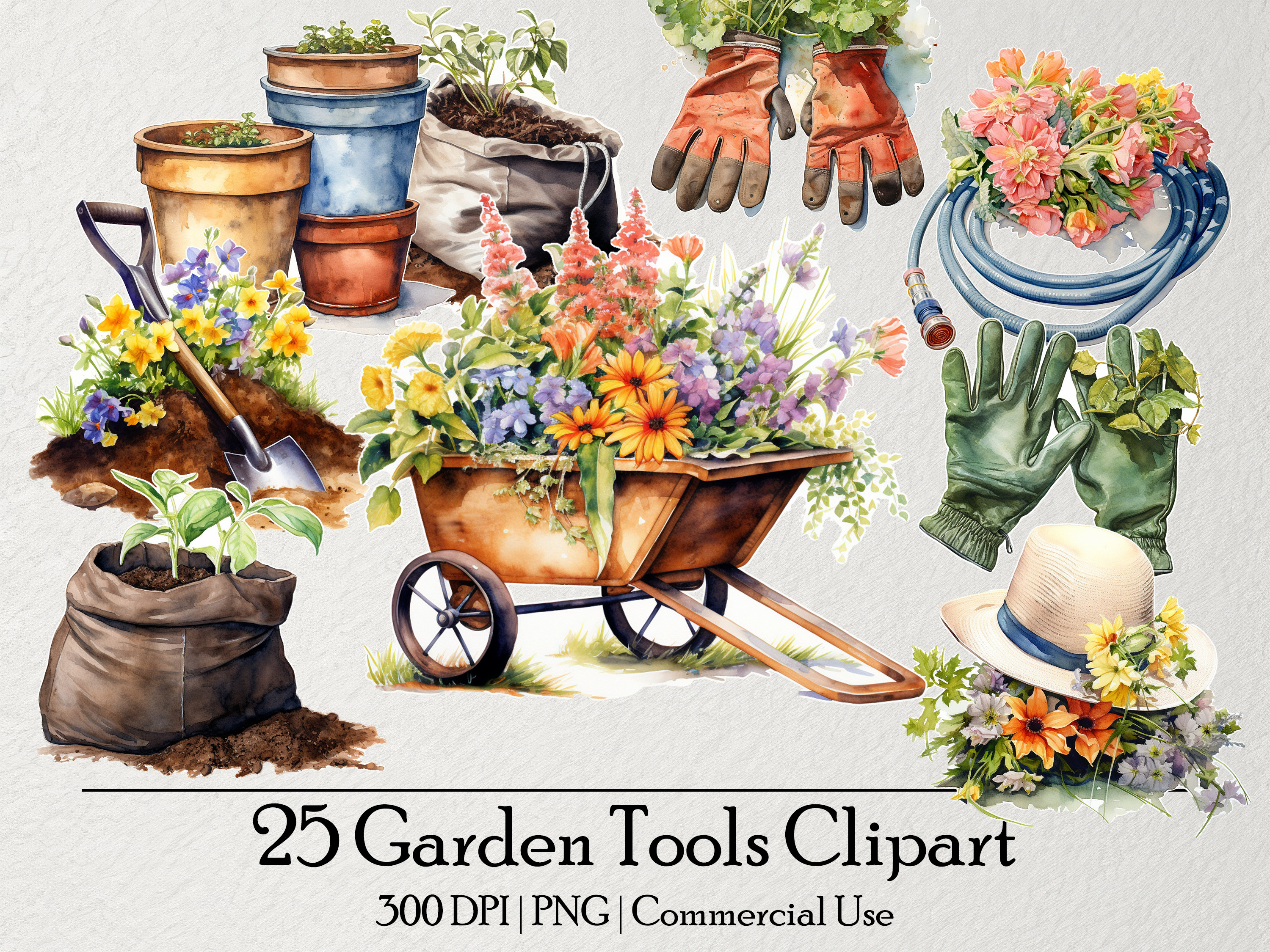 25 Gardening Tools Clipart Bundle Watercolor House Plant PNG - Etsy