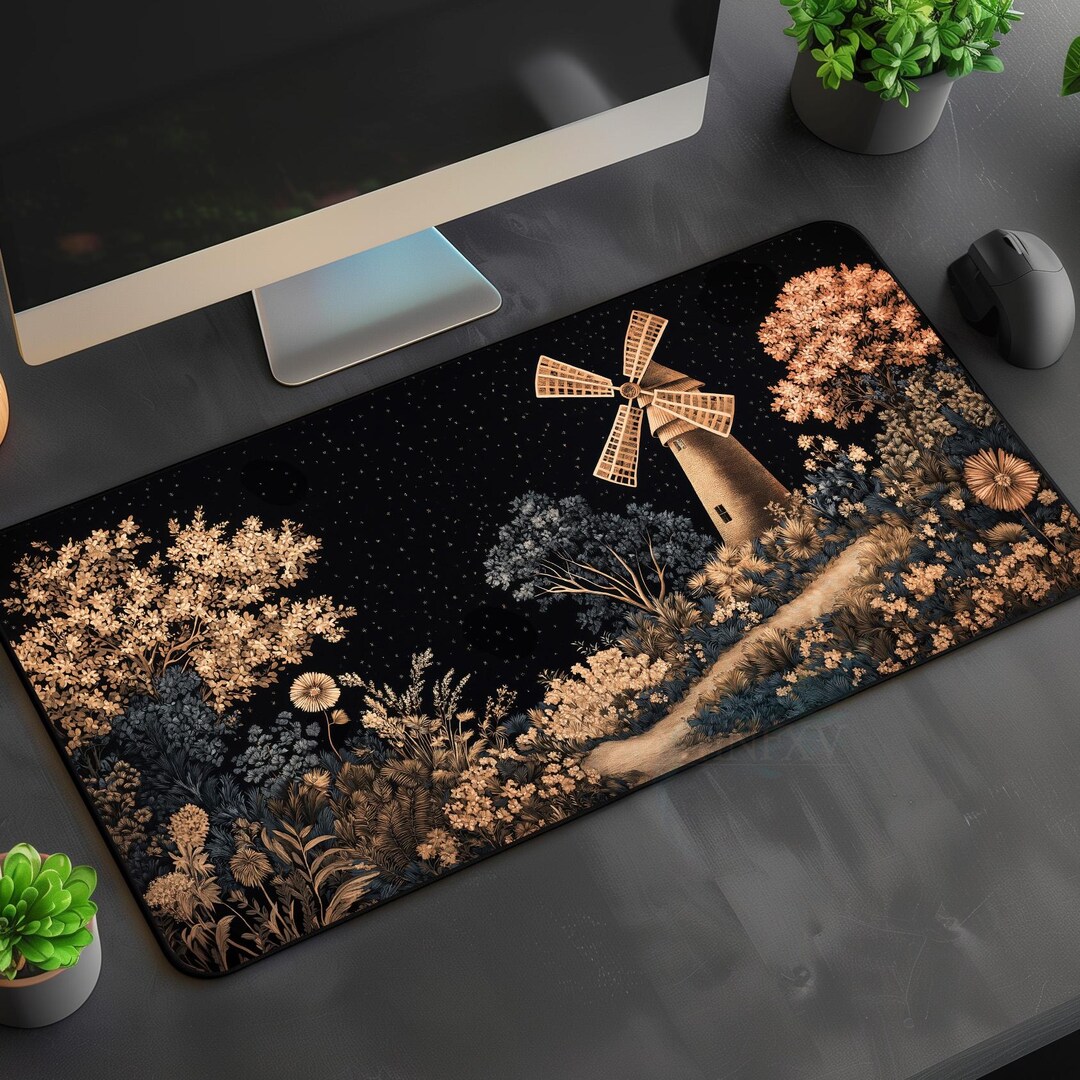 Windmill Cottagecore Desk Mat,vintage Botanical Tapestry Mousepad ...