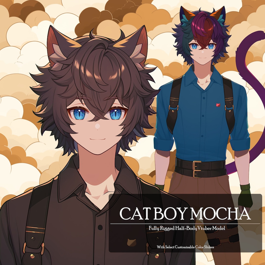 Fully Rigged Vtuber: Cat Boy Mocha, Cat Vtuber, Live2d Male Vtuber ...