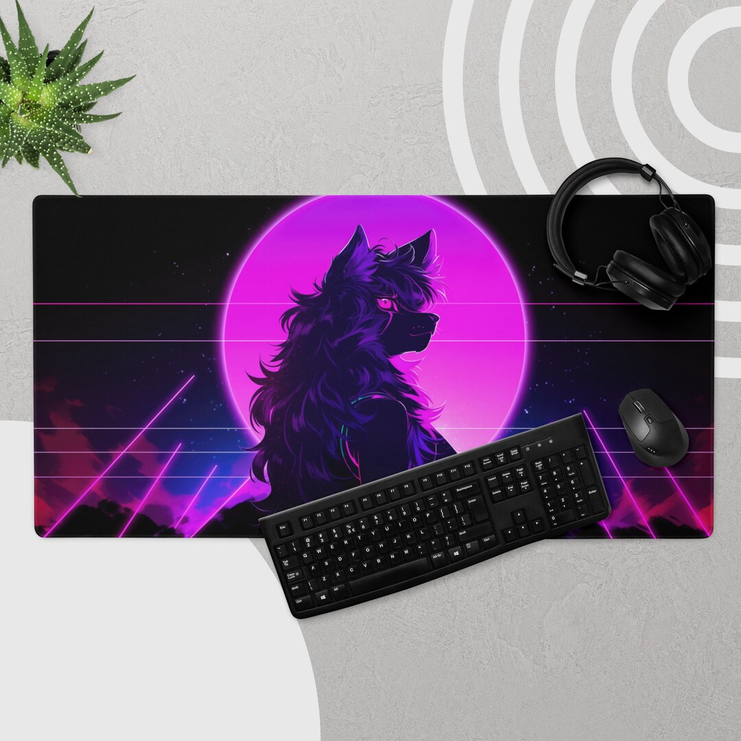 Synthwave Neon Furry Anime Gaming Mouse Pad, Extra Large Mouse Pad ...