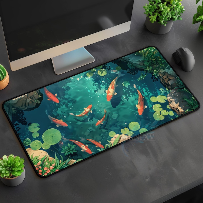 Large Desk Mat Koi Pond - Etsy UK