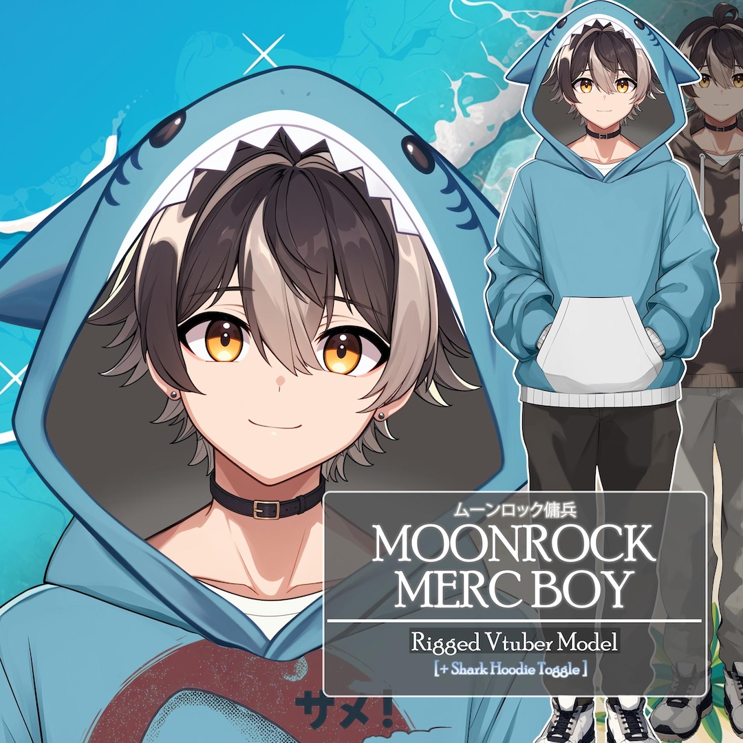 Premade Vtuber:moonrock Merc Boy With Shark Hoodie Toggle,rigged Live2d ...