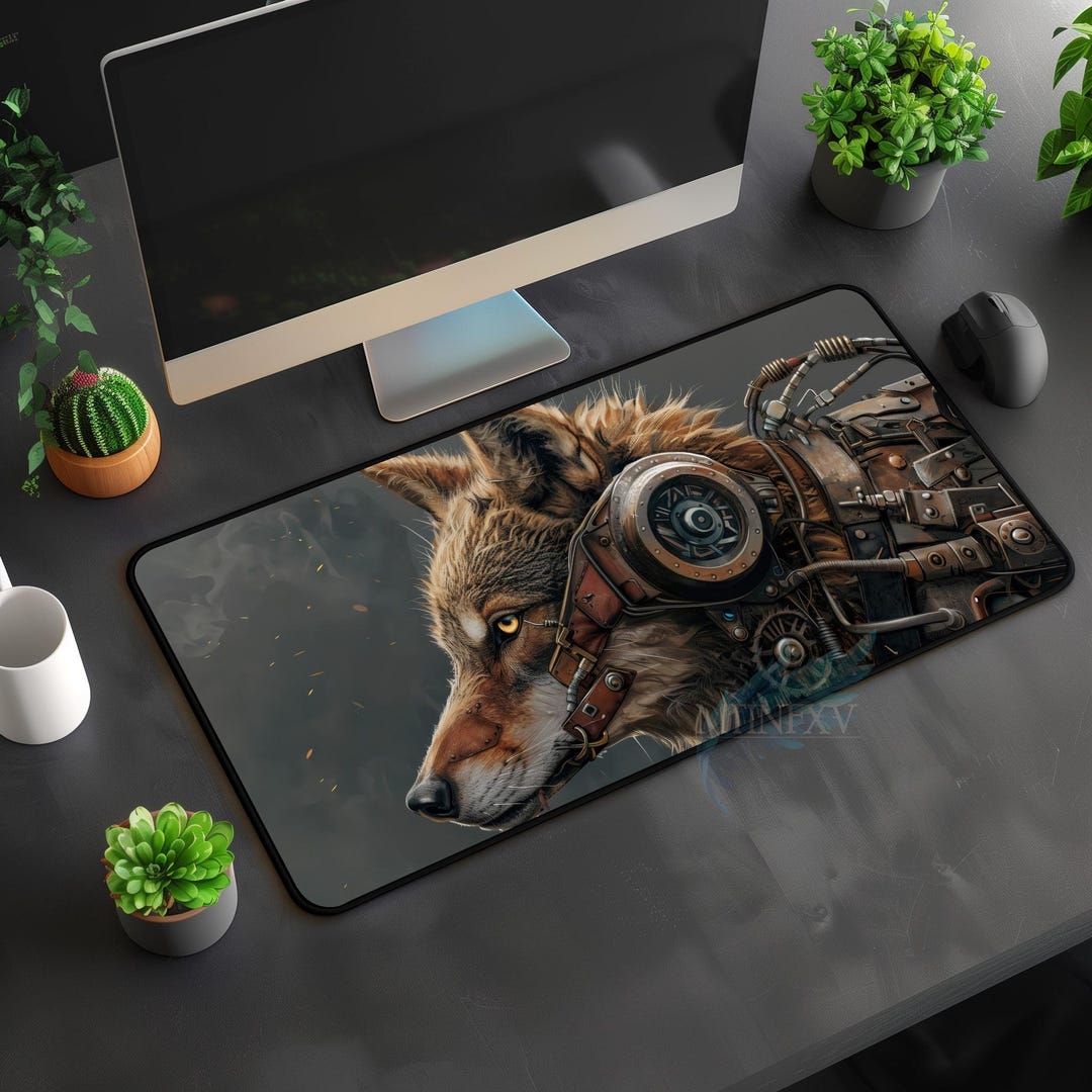 Steampunk Wolf Desk Mat, Big XL Gaming Mouse Pad, Home Office Boy Gift ...