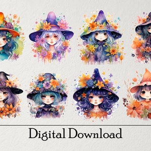 25 Flower Witch Clipart Bundle Cute Watercolor Graphic PNG - Etsy