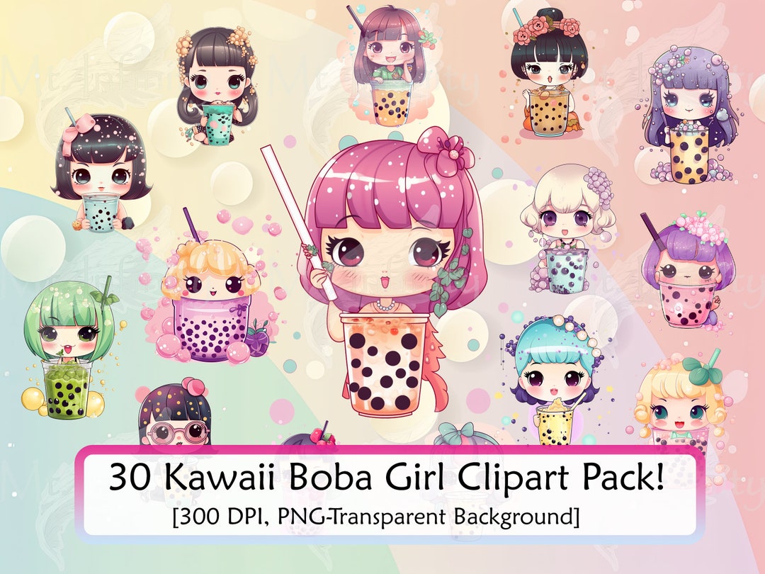 30 Kawaii Boba Tea Girl Clipart: PNG Graphics (digital Download) - Etsy ...