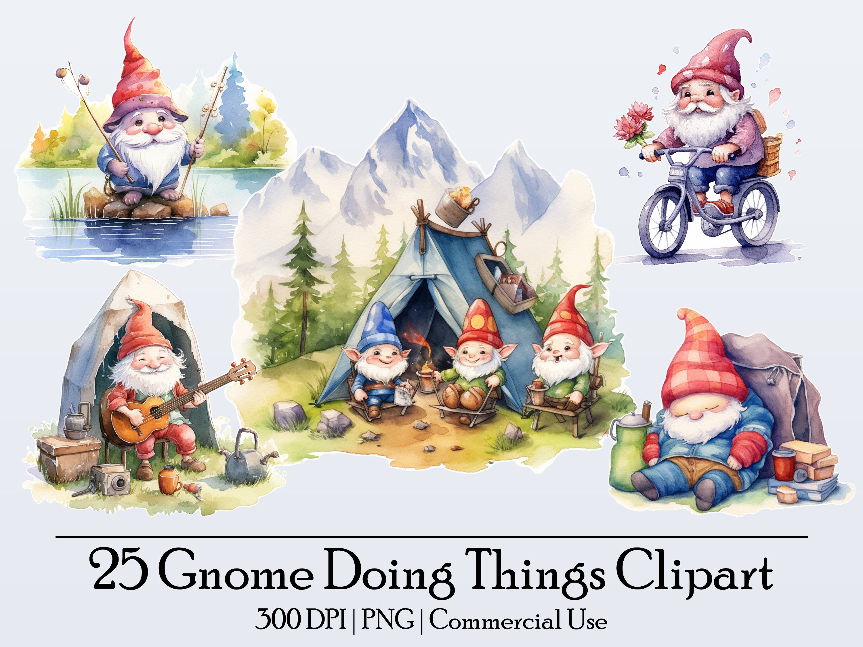 25 Gnome Clipart Bundle Watercolor Camping PNG Sublimation - Etsy