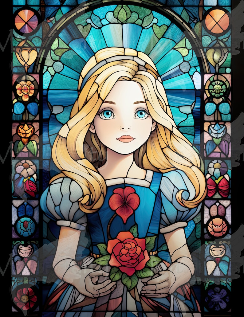 20 Alice in Wonderland Stained Glass Collections Clipart - Etsy