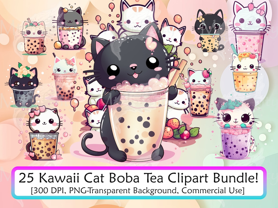25 Kawaii Cat Boba Tea Clipart, Kawaii Cute Tea Clipart, Cute Boba Tea ...