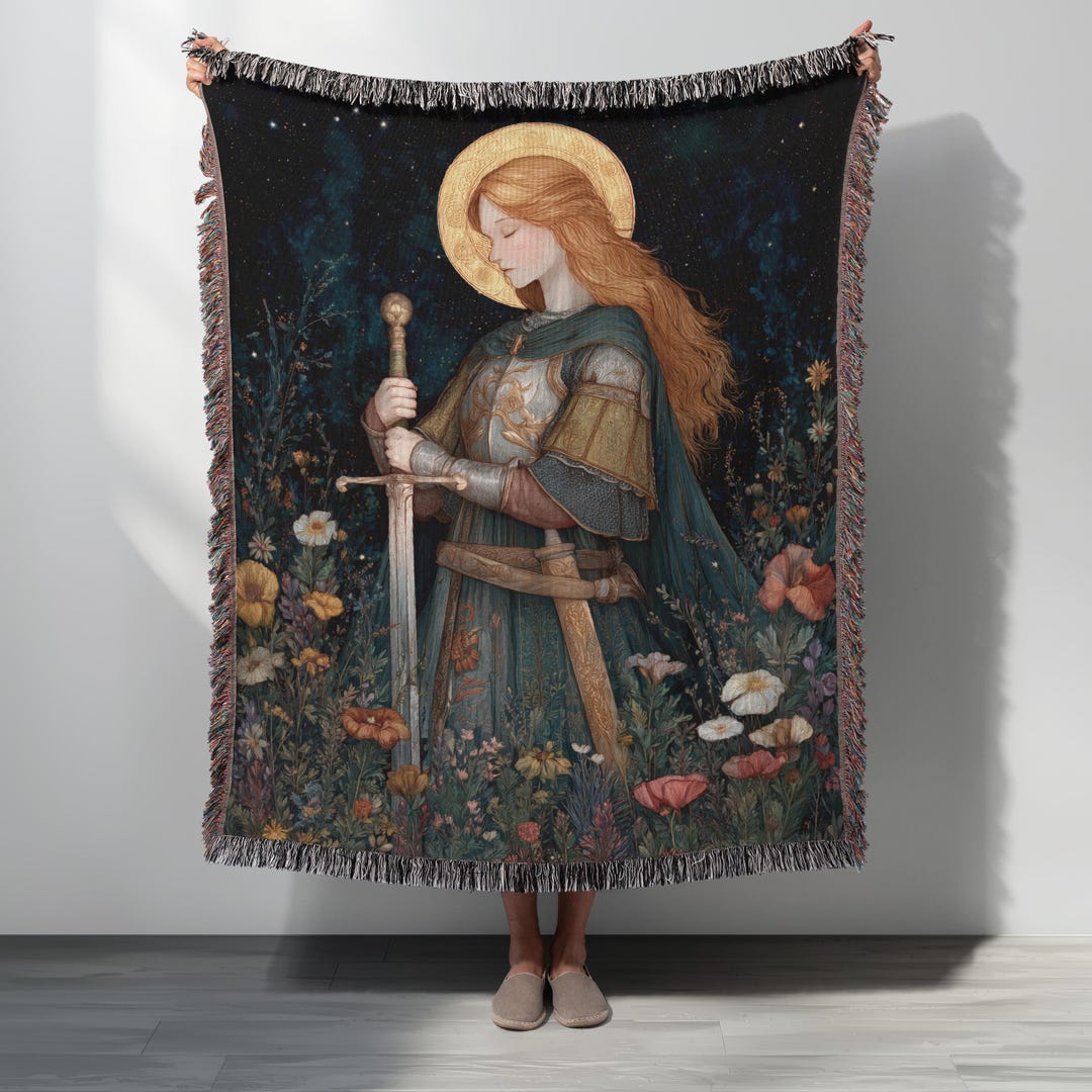 Beautiful Medieval Female Knight Woven Blanket, Celestial Wildflower ...