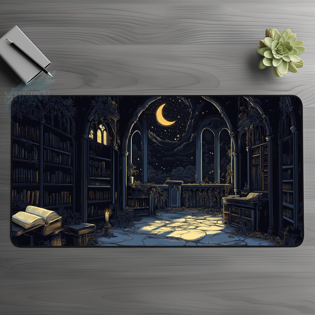 Black Wizard Library Desk Mat, Dark Academia Sorcery Archive Mouse Pad ...