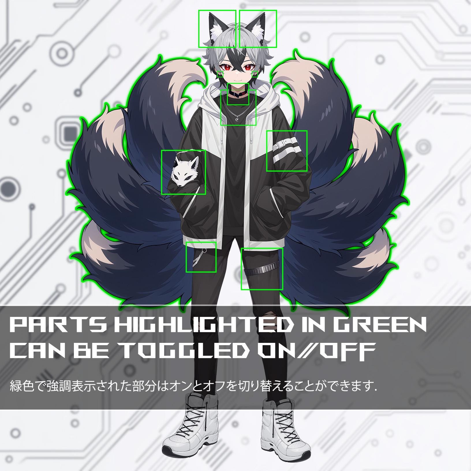 Premade Vtuber: Midnight Kitsune Boy Shadow Variant, Live2d Rigged Male ...