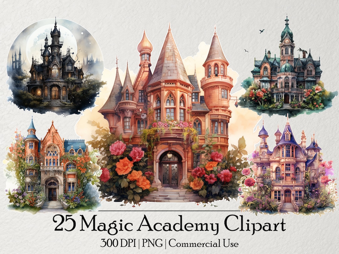 25 Magic School Clipart Bundle, Watercolor Wizard School PNG ...