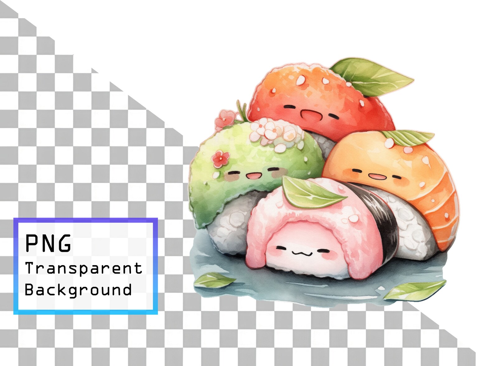 35 Kawaii Sushi Clipart Cute Watercolor Graphic Sublimation - Etsy