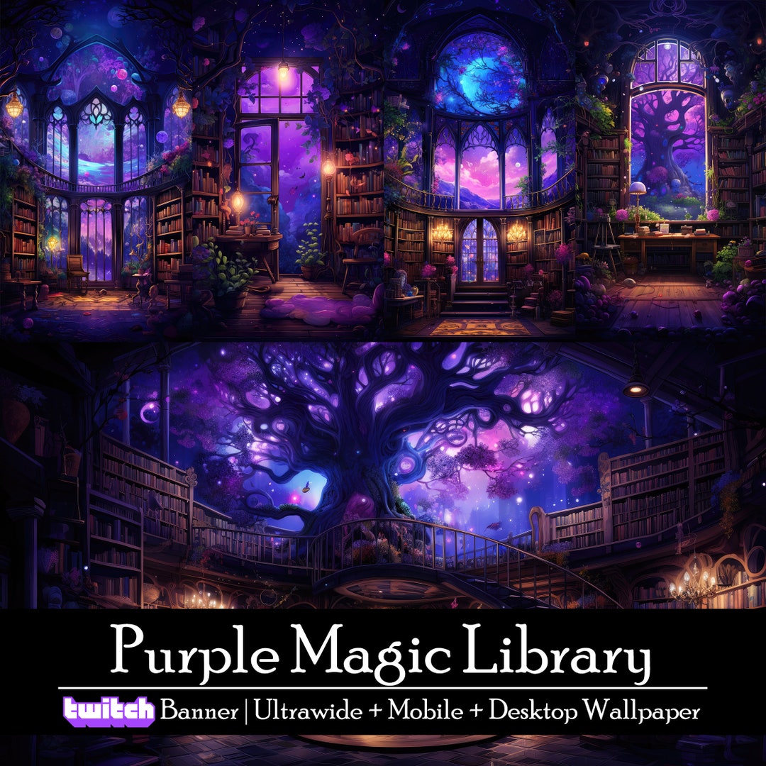 30 Purple Magic Library Wallpaper Bundle, Twitch Streaming Banner ...