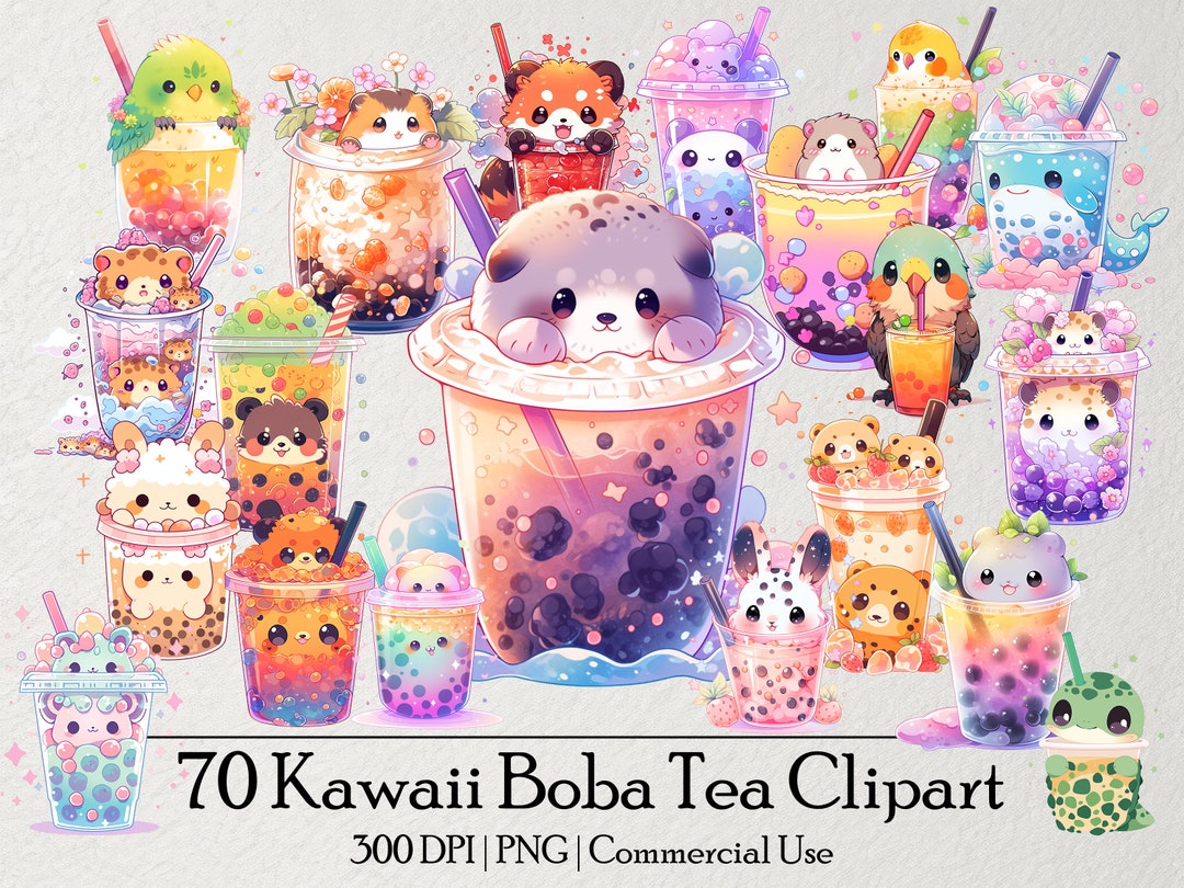 70 Kawaii Boba Tea Clipart Bundle, Bubble Tea Clipart, Sublimation ...