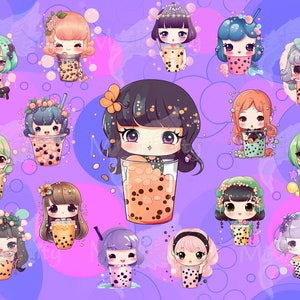 100 Kawaii Boba Tea Clipart, Bubble Tea Clipart, Kawaii Tea PNG, Cute ...