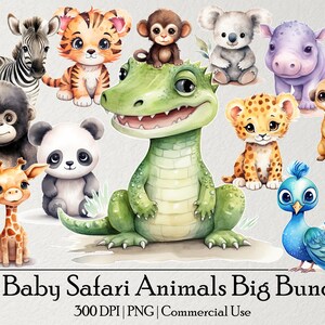 87 Safari Baby Animal Clipart Bundle, Cute Watercolor Art, Sublimation ...