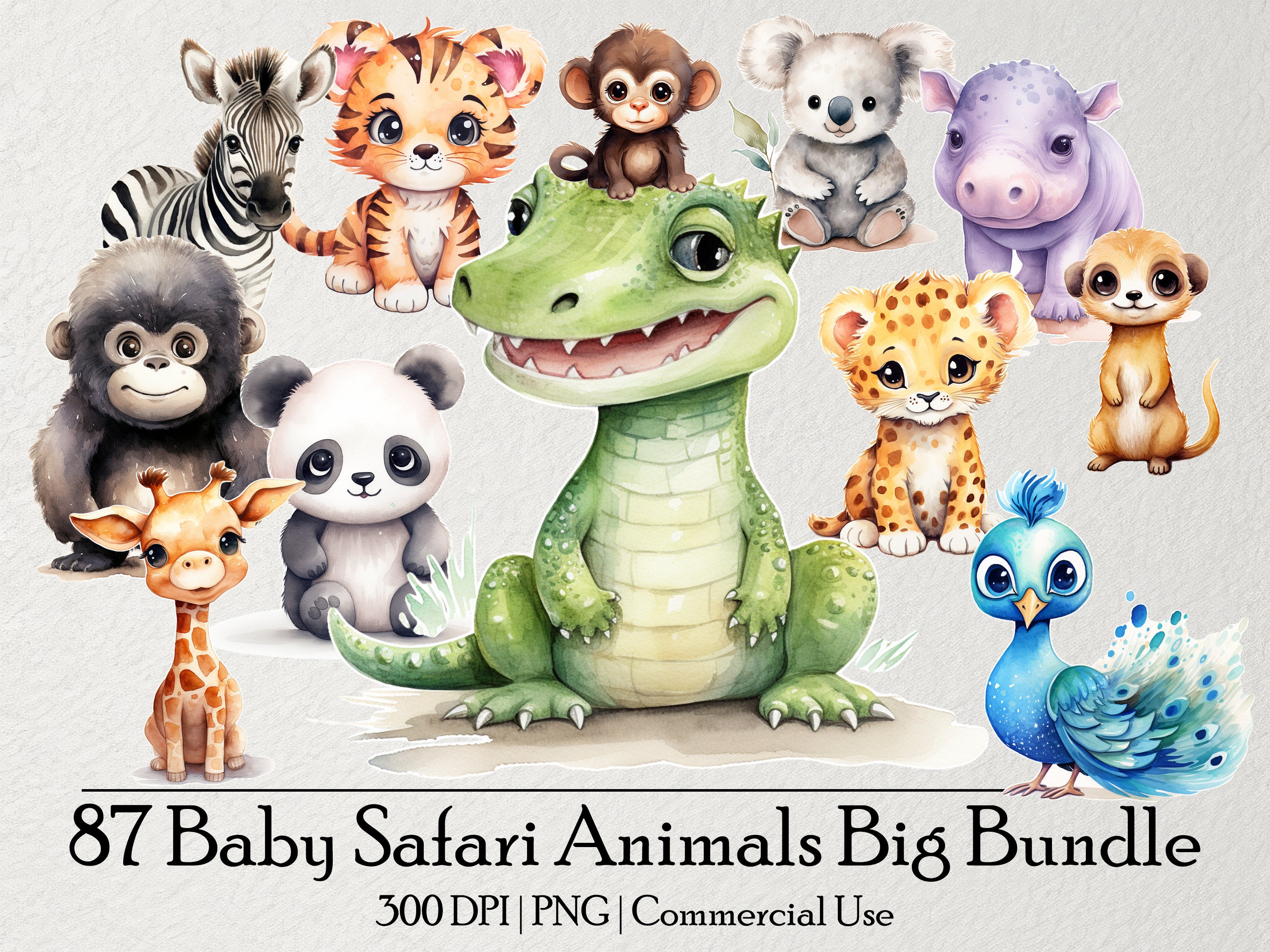 87 Safari Baby Animal Clipart Bundle Cute Watercolor Art - Etsy