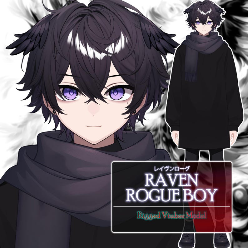 Premade Vtuber: Raven Rogue Boy, Live2d Rigged Male Vtuber Model ...