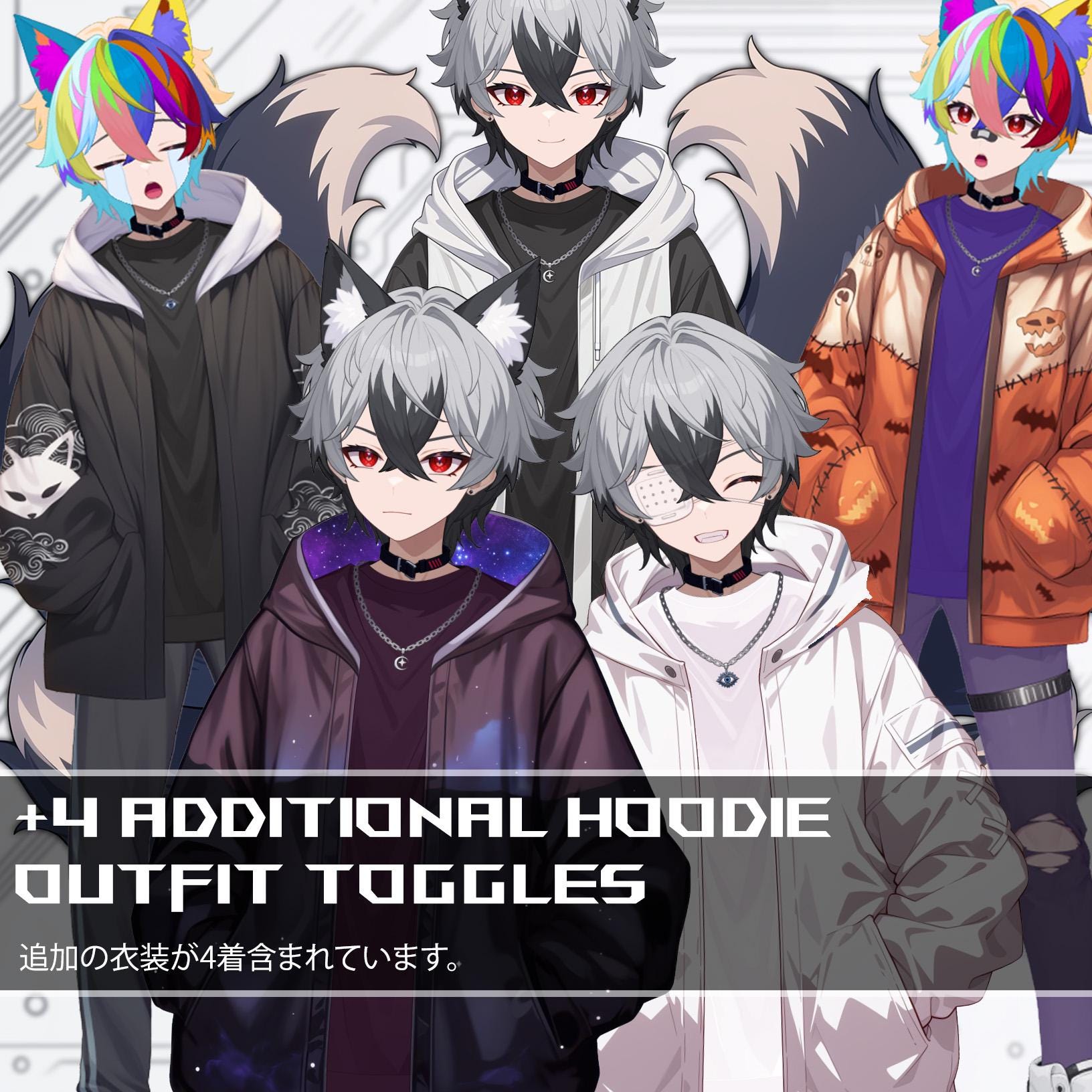 Midnight Kitsune Boy Vtuber Model With More Outfits, Premade Live2d ...