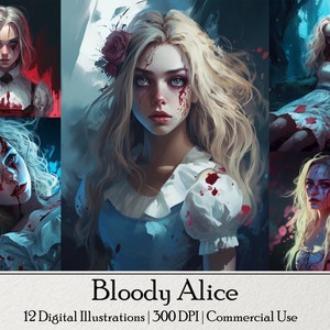 12 Bloody Alice in Wonderland Digital Illustrations,instant Download ...
