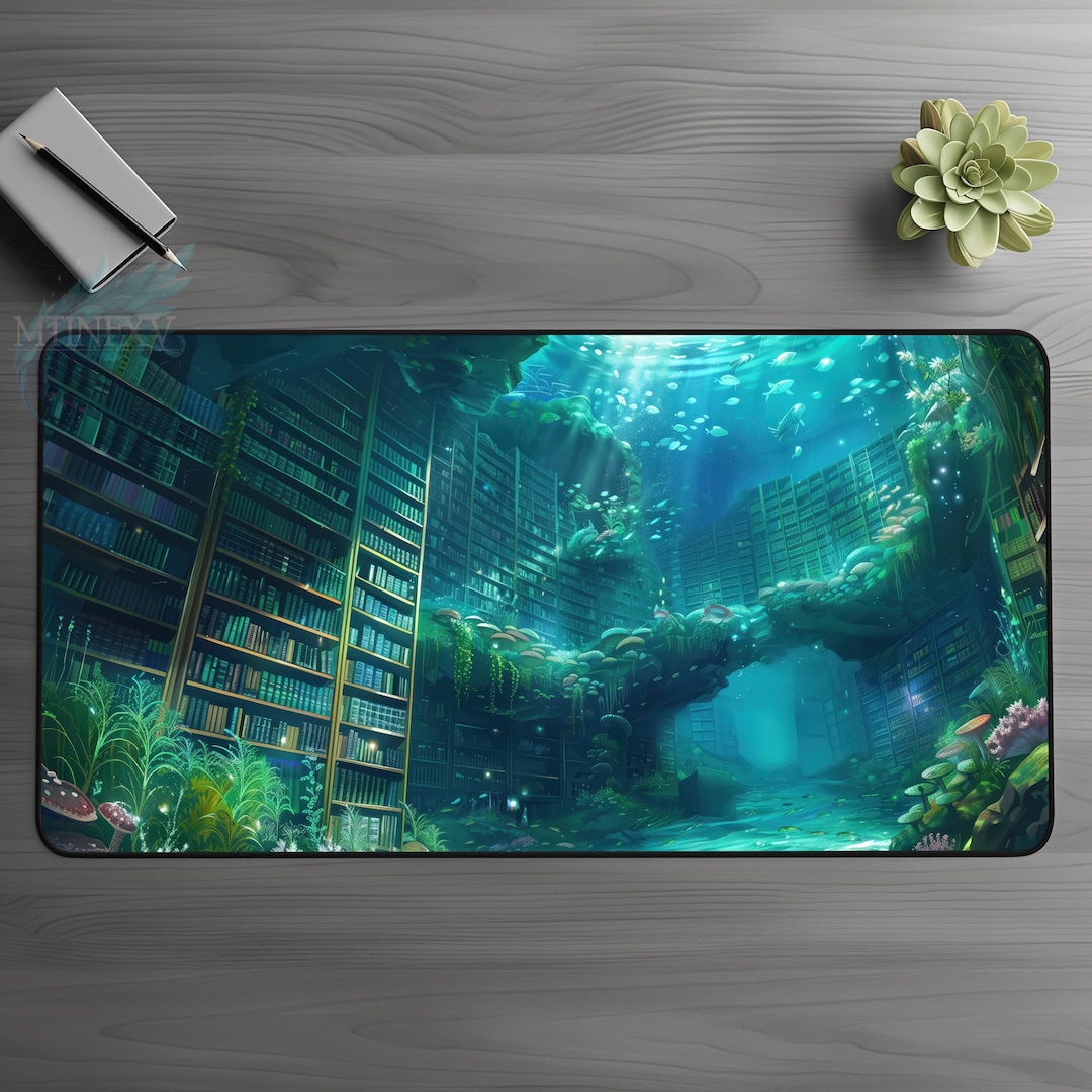 Enchanting Sunken Library Desk Mat, Studio Ghibli Inspired Mouse Pad ...