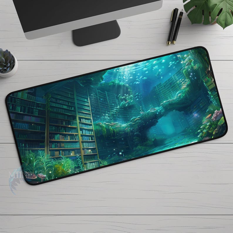 Enchanting Sunken Library Desk Mat, Studio Ghibli Inspired Mouse Pad ...