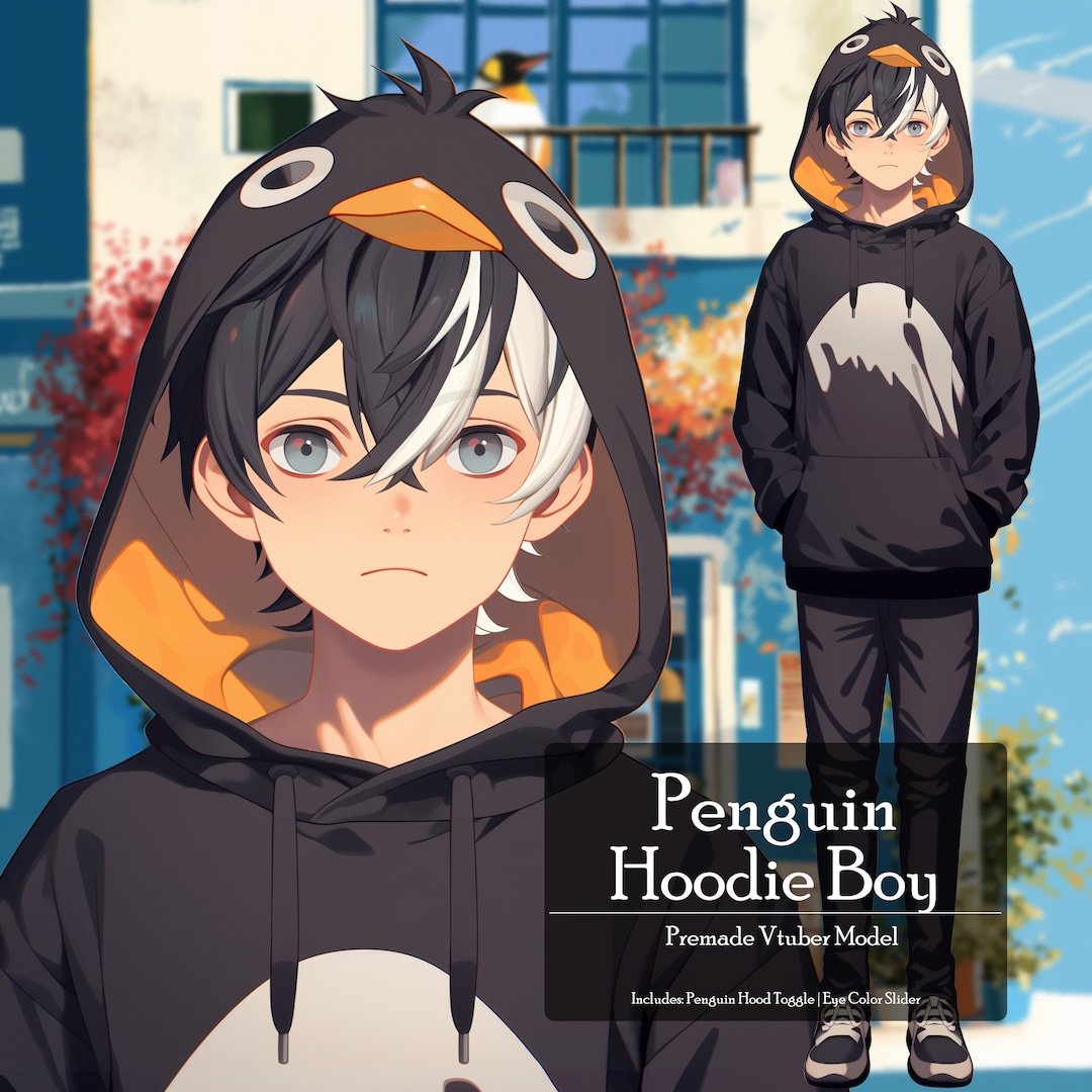 Premade Vtuber Model: Penguin Hoodie Boy, Live2d Male Vtuber, Fully ...