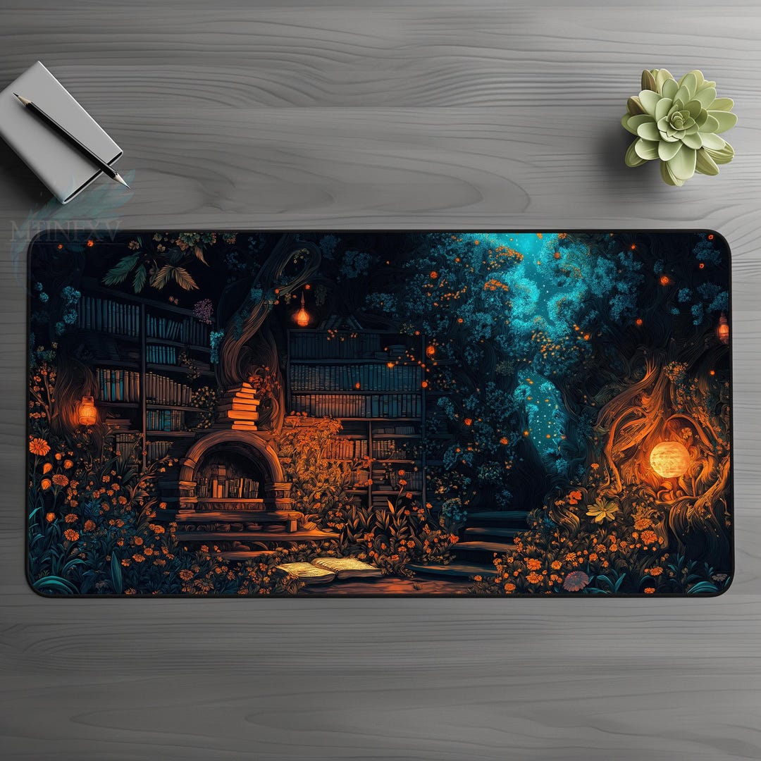 Maiden's Grotto Desk Mat,dark Academia Book Library Gaming Mousepad ...