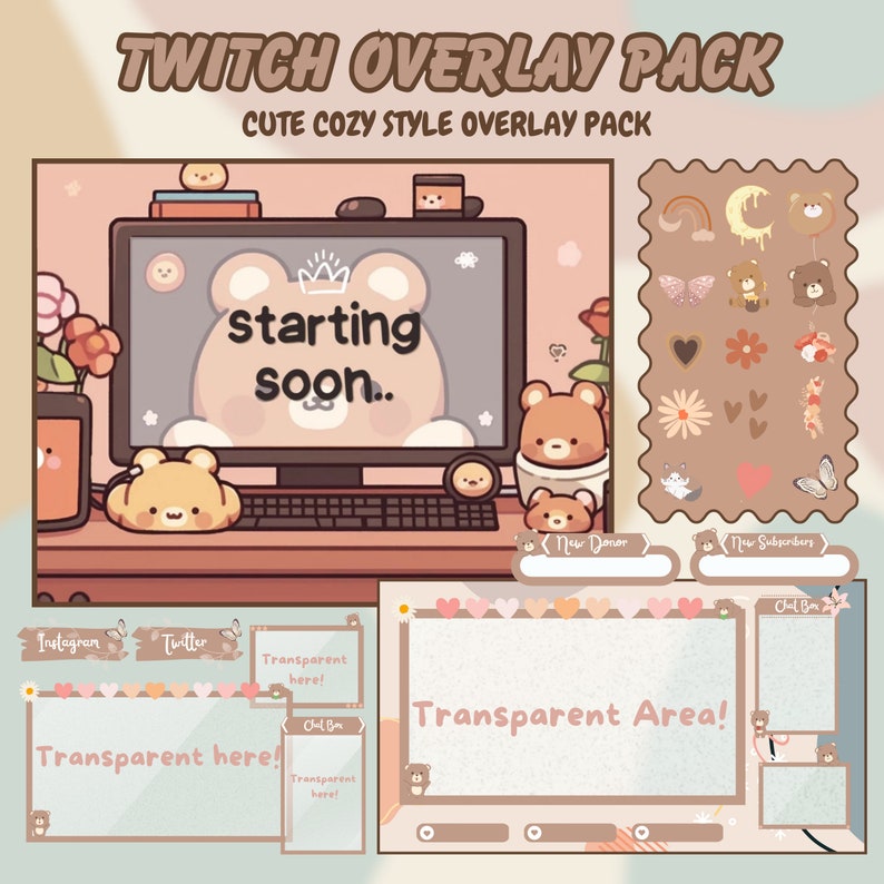 Cozy Bear Twitch Overlay Package: Animated Stream Screens - Etsy