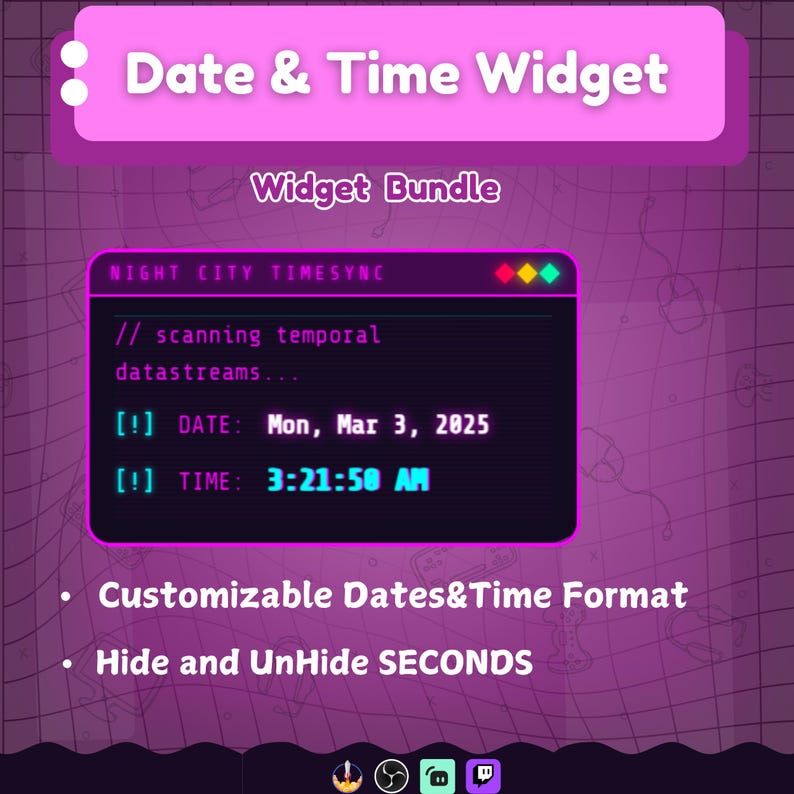 Cyberpunk Widget Bundle - Date & Time Widget Goalbar Widget for Twitch ...