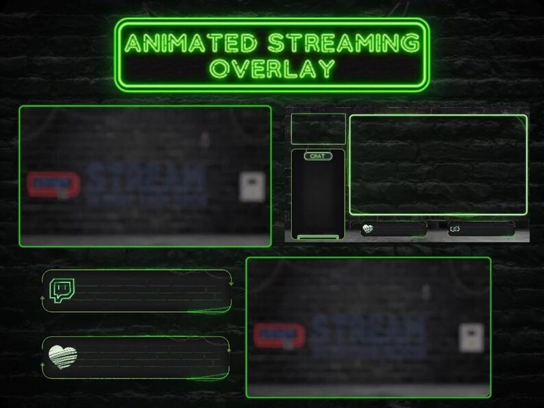 Animated Twitch Overlay Green Neon Stream Package for Twitch Stream ...