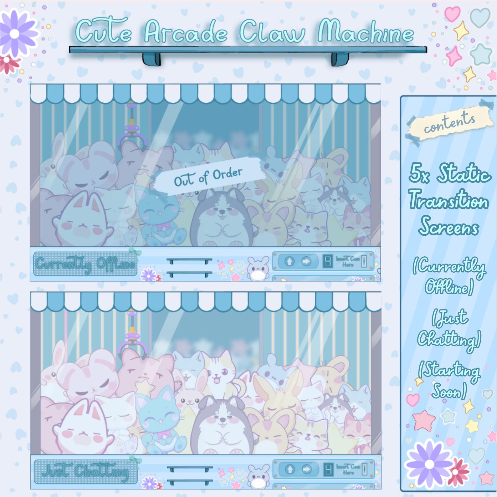 Cute Arcade Claws Machine Twitch Overlay for Twitch Stream Package ...